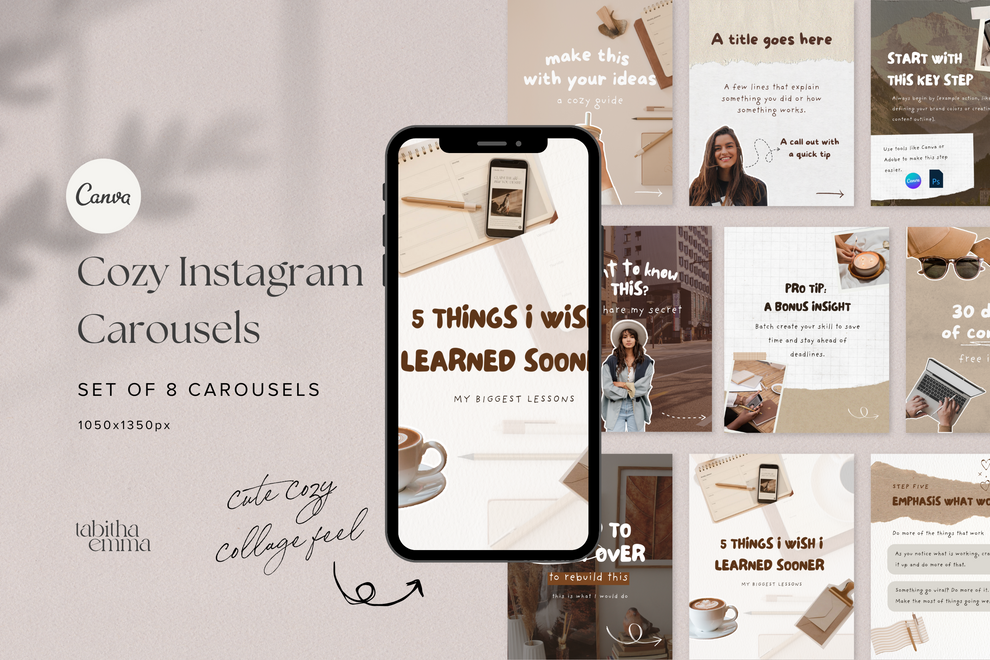 Instagram Cozy Collage Carousel Small Business Templates for Canva Soc ...