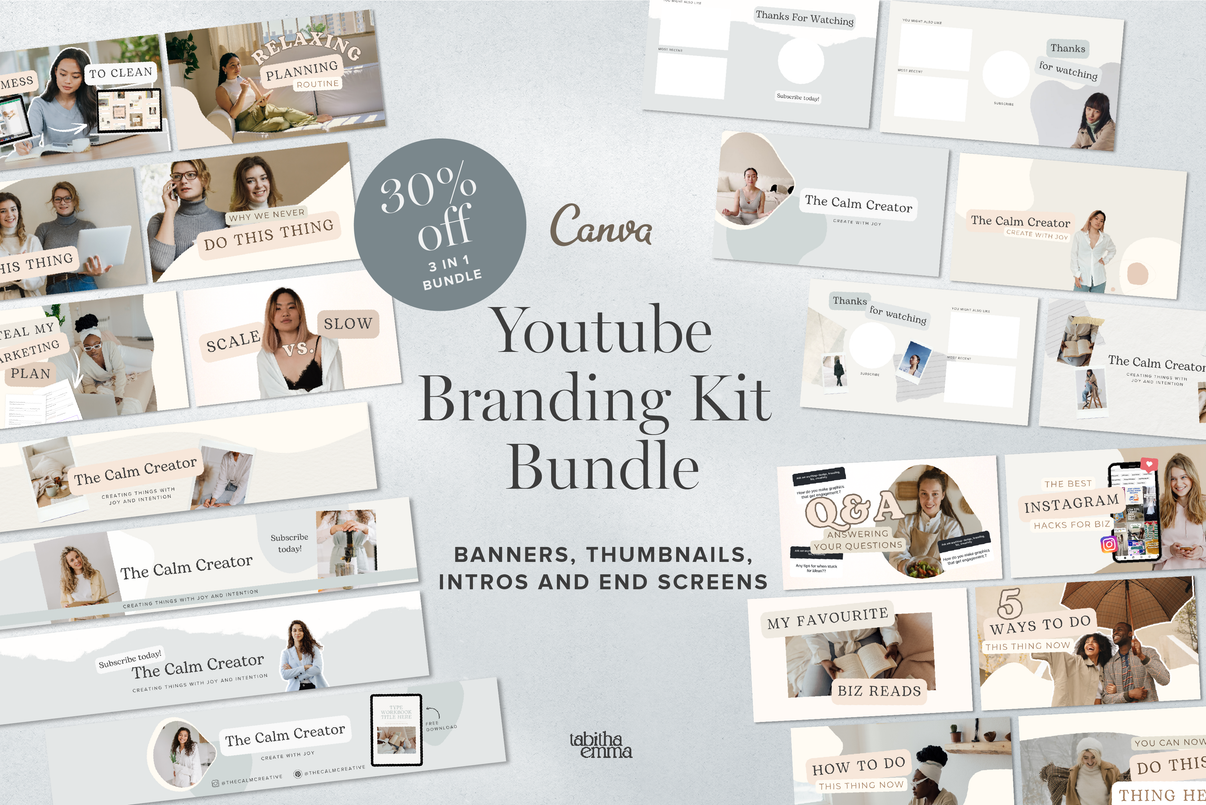 Youtube Branding Bundle Canva Templates | Thumbnails, End Screen, Intr ...
